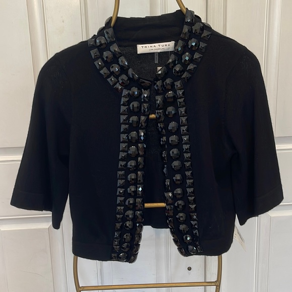 Trina Turk | Jackets & Coats | Nwt Trina Turk Jet Crystal Trim Jacket ...